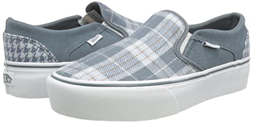 Vans Unisex Asher Platform Slip On Low Cut Design Skate Shoe Sneaker - Plaid Mix Dark Grey 7.5