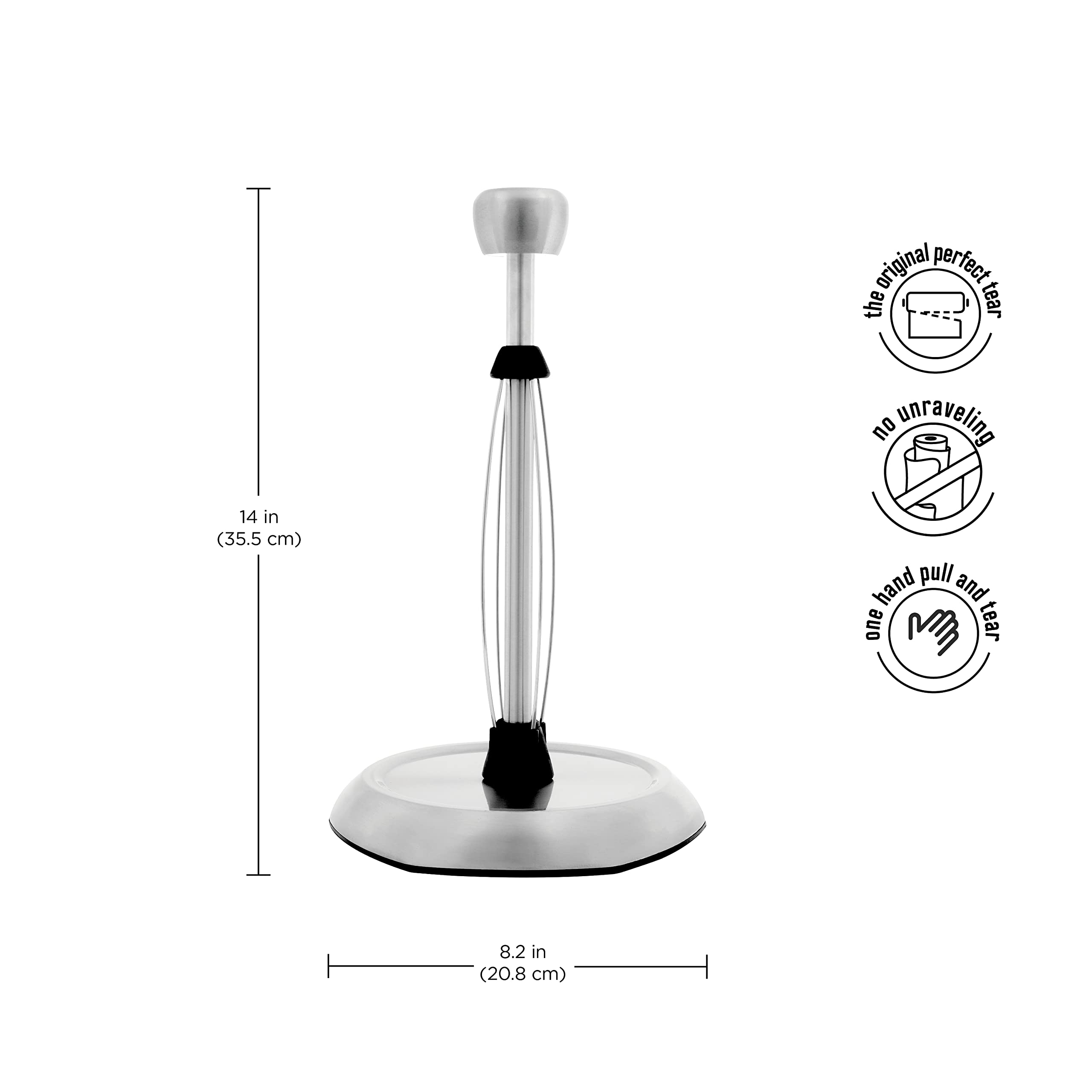 Kamenstein Hexagon Base Perfect Tear, Stainless Steel Countertop Paper Towel Holder, One Handed Pull, No Unraveling, Weighted Base Prevents Tipping, 14 Inch