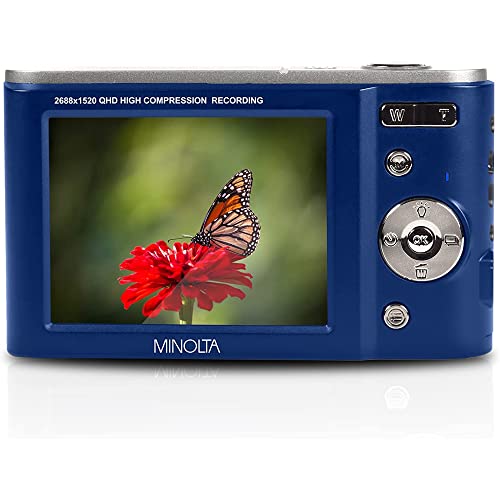 Minolta MND20-BL 44 MP / 2.7K Ultra HD Digital Camera Blue Bundle with Lexar 64GB High-Performance 800x UHS-I SDHC Memory Card Blue Series
