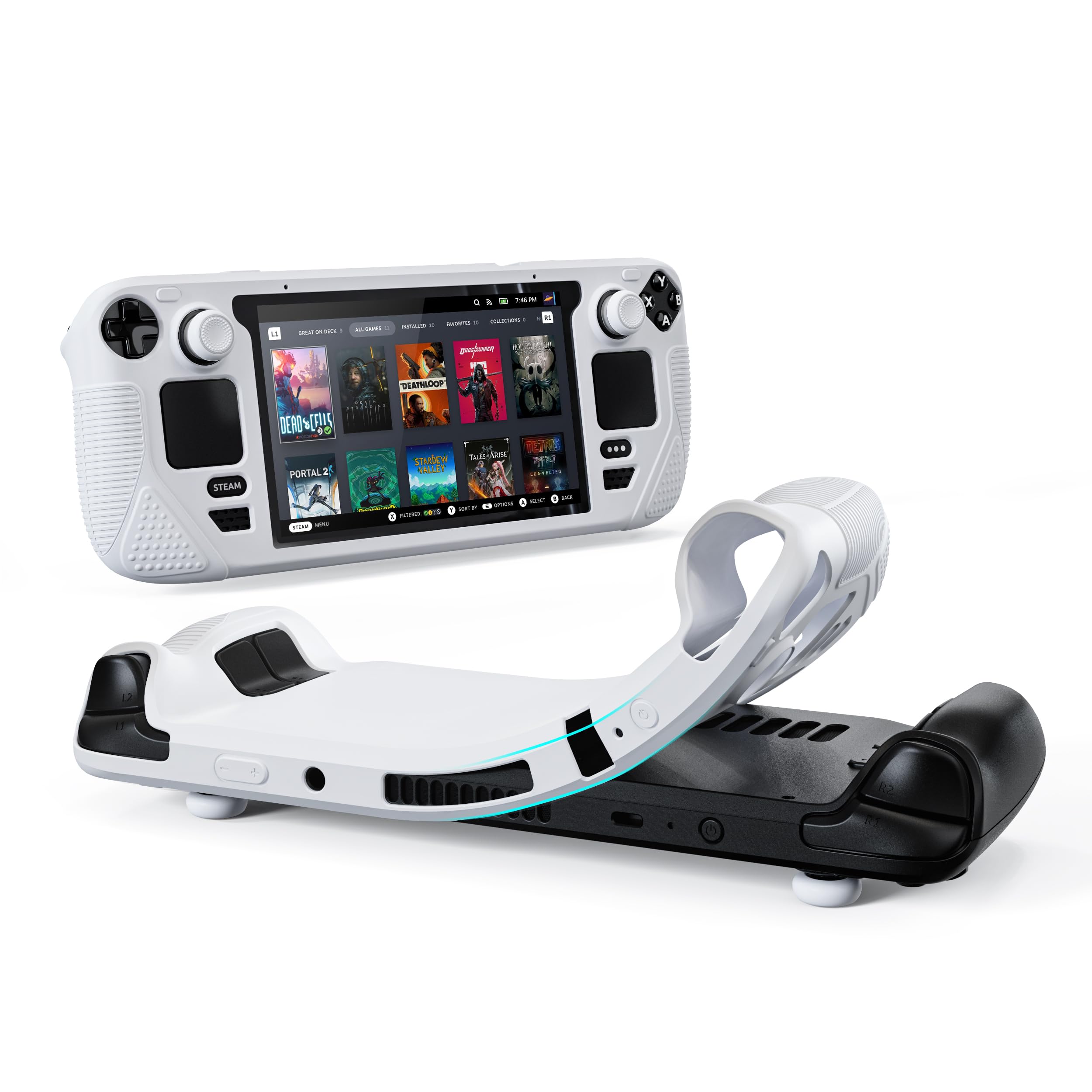 Syntech Protective Case Compatible with Steam Deck Accessories Console OLED/LCD, All-Round Protection with Non-Slip Thumb Grips, Silicone Cover for Enhanced Fit and Alignment-Grayish White