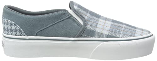 Vans Unisex Asher Platform Slip On Low Cut Design Skate Shoe Sneaker - Plaid Mix Dark Grey 7.5