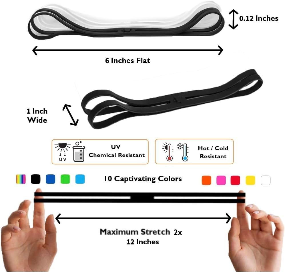GRIFITI H Band Joes Colorful Cross Style 4, 6, 9, 12 Inch Assorted 20 Pack X Shape Wrist, Folders, Cameras, Art, Cooking, Wrapping, Exercise, Bag, Dungies, Big Strong & Heavy Duty Silicone Long Rubber