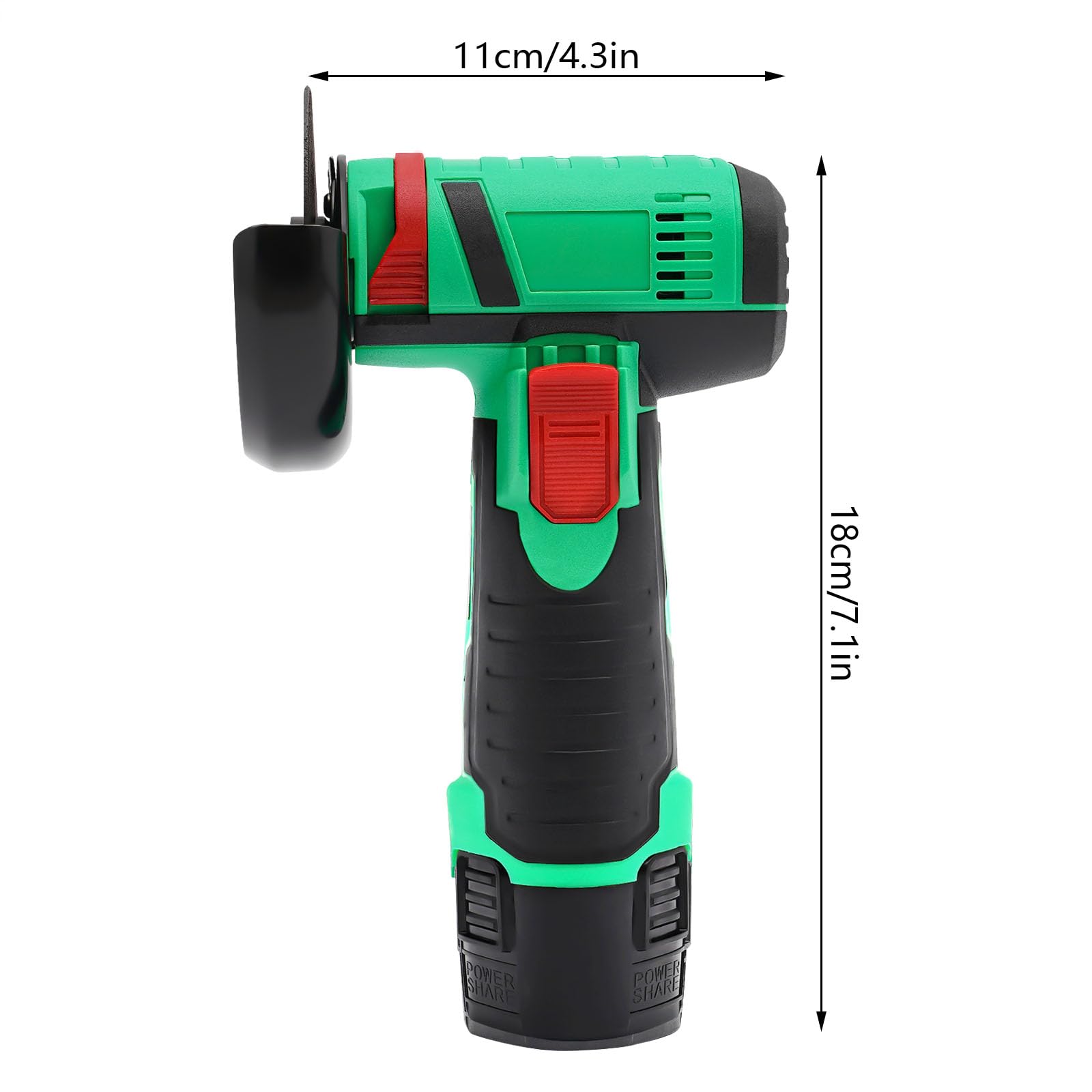 HuaShuani Cordless Angle Grinder, Rechargeable Electric Cutting Machine Angle Grinder, 12V Mini Portable Brushless 19500RMP, 2 Batteries, for Plastic/Pipe/Drywall Cutting and Grinding, Green