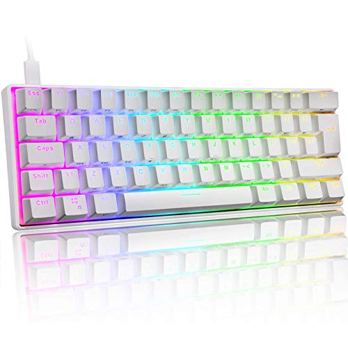 ZIYOU LANG MK21 Portable 60% Mechanical Gaming Keyboard Untra-Compact Type-c Wired with Light Up Chroma LED Backlit Non-Conflict 61 Key TKL Ergonomic for PS4 PS5 PC Mac Windows(White/Red Switch)