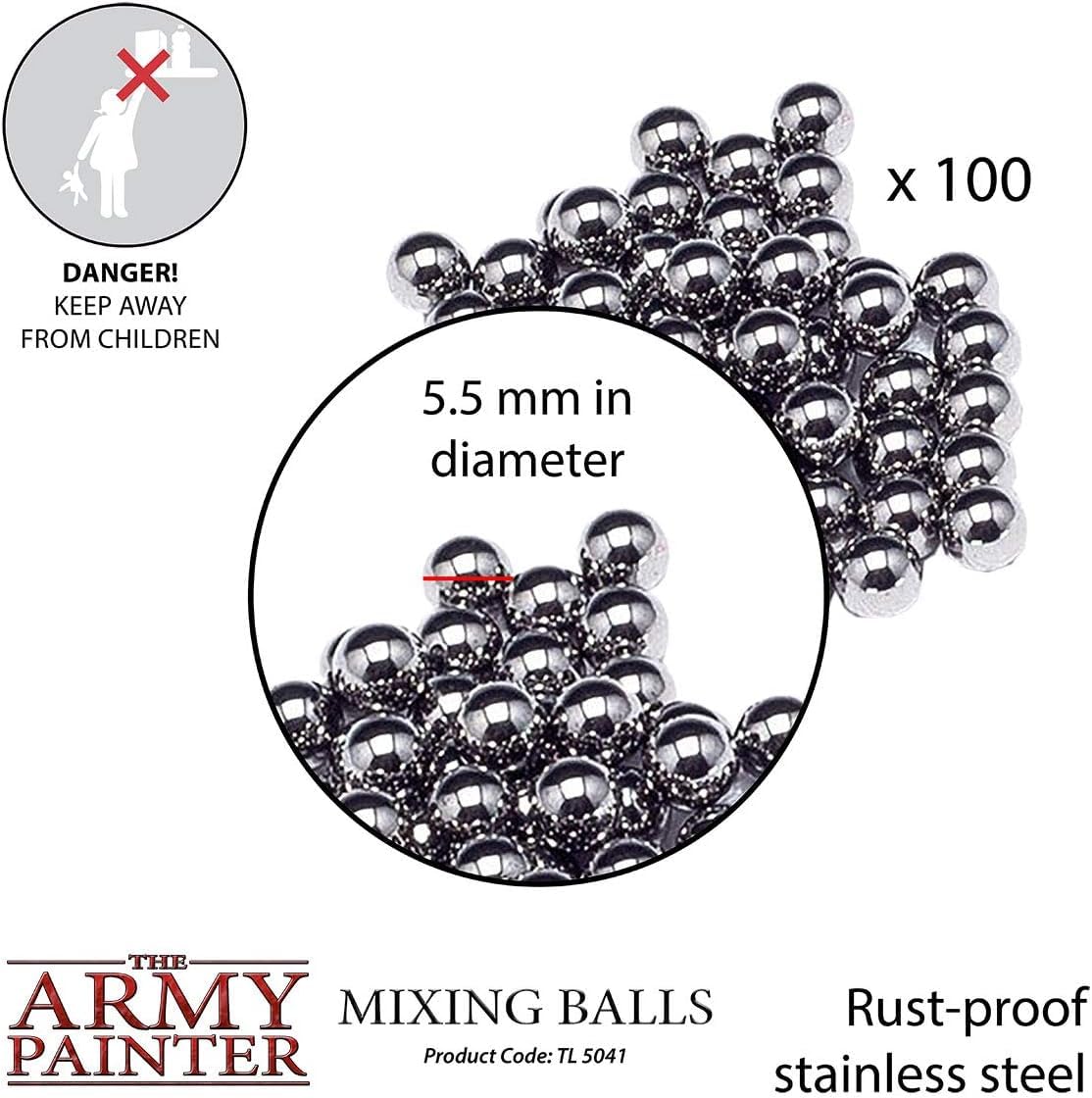 The Army Painter Paint Mixing Balls - Rust-proof Stainless Steel Paint Mixing Balls for Mixing Model Paints - Stainless Steel Mixing Agitator Balls and Paint Balls, 5.5mm/apr. 0.22β, 100 Pcs
