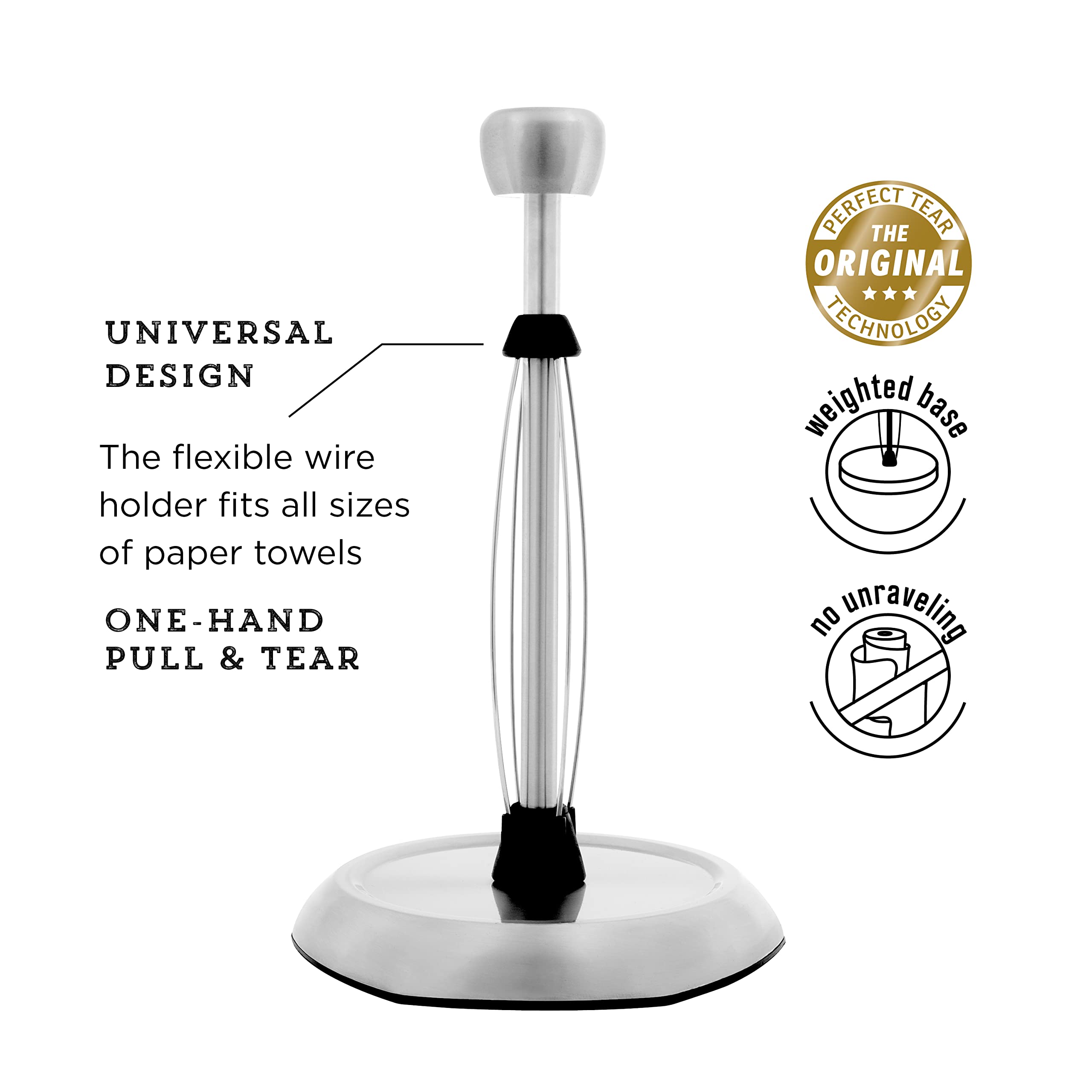 Kamenstein Hexagon Base Perfect Tear, Stainless Steel Countertop Paper Towel Holder, One Handed Pull, No Unraveling, Weighted Base Prevents Tipping, 14 Inch