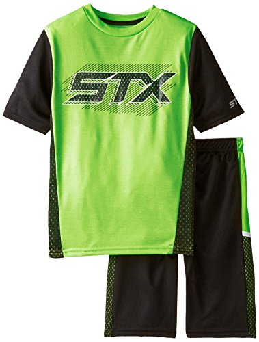STX Toddler Boys' 2 Piece Performance Athletic T-Shirt and Short Set, Black/Neon Lime, 2T