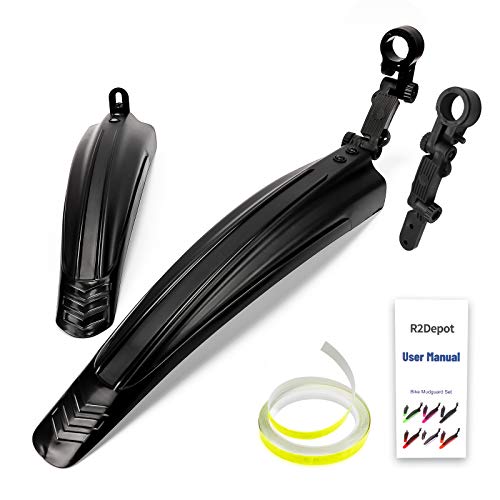 Bike Mudguard Set with 8M DIY Reflective Tape, 2 Parts-Universal Full Cover Thicken Widen Bicycle Fender Set, Front/Rear Mud Guards Fit for 20"/22"/24"/26" MTB Mountain Road Bike(Black)