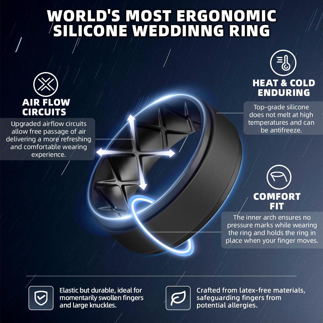 Egnaro Silicone Wedding Wedding Band Men, Silicone Rings for Men, 7 Rings Step Edge Rubber Wedding Bands Comfort for Workout, 8mm Wide-2mm Thick,Black、white,Green,Gray Size 10