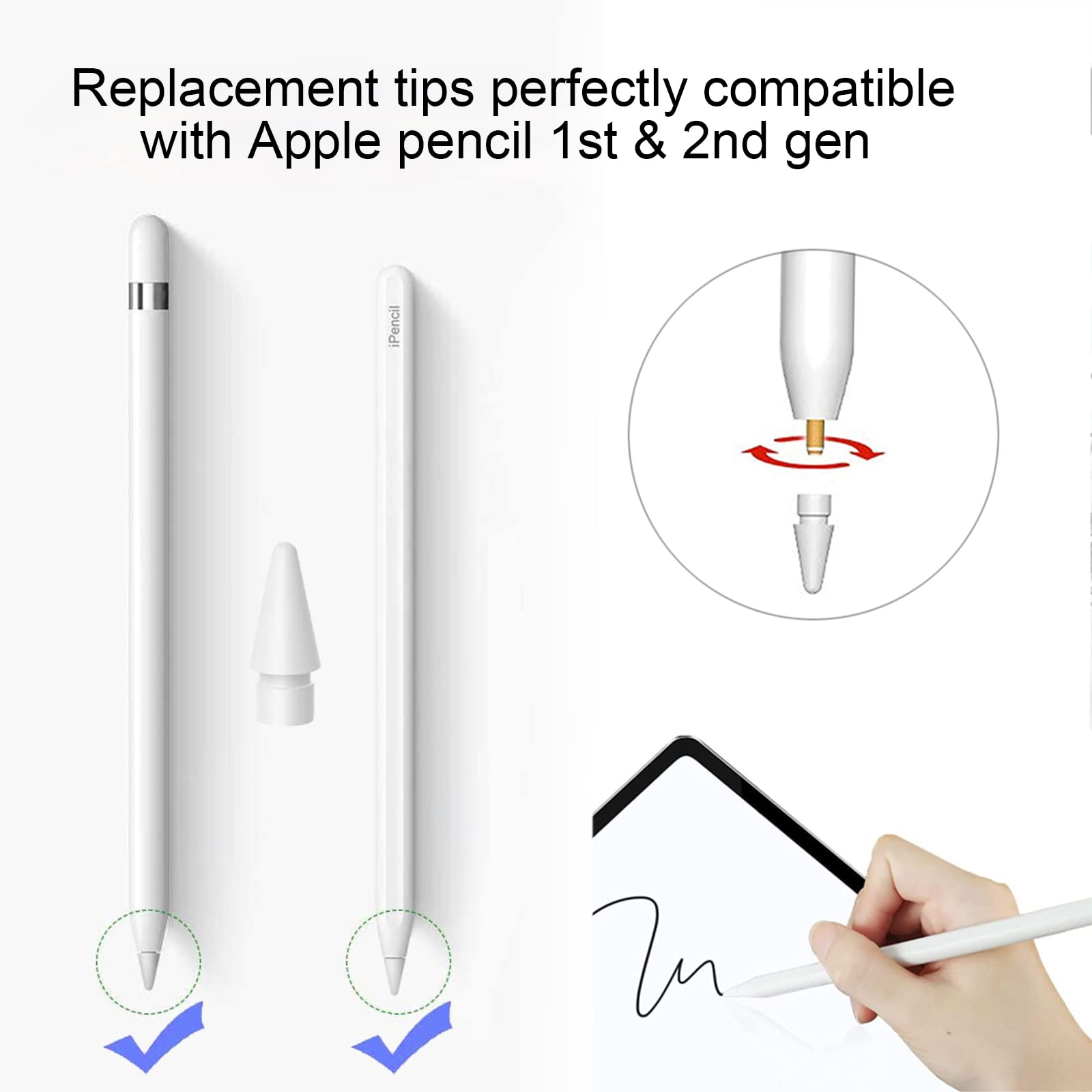 ILamourCar Charging Adapter Compatible with Apple Pencil 1st, Magnetic Replacement Cap for Apple Pencil, Replacement Tips Compatible with Apple Pencil 1st Generation
