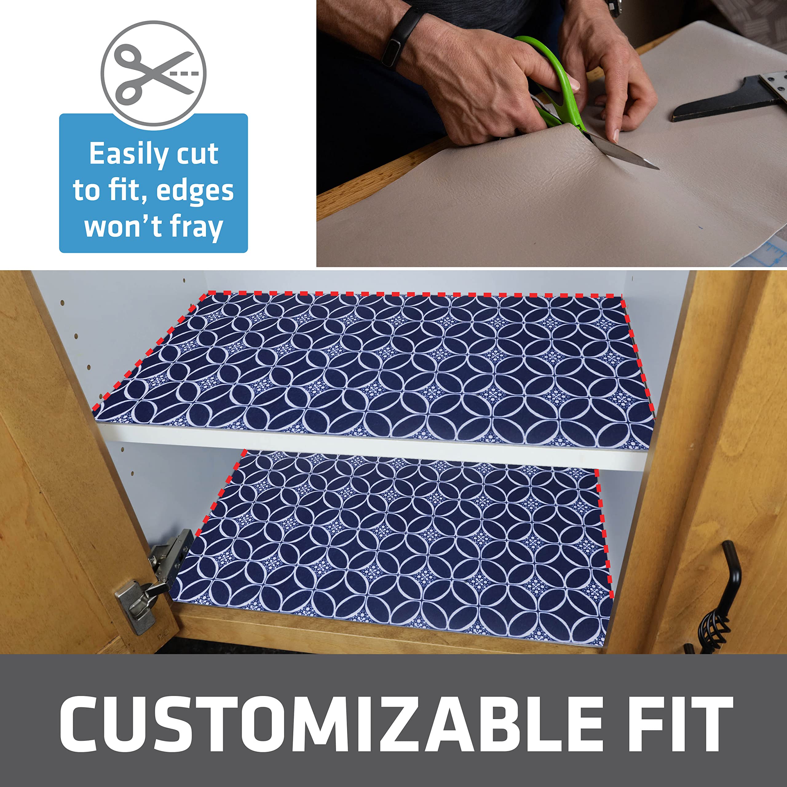 Drymate Premium Luxury Shelf & Drawer Liner, Thick Cushioned Fabric, Non-Adhesive, Absorbent, Waterproof, Slip-Resistant, Liners for Kitchen Cabinets, Cupboards (USA Made)(12”x59”)(2-Pack)(Indigo)