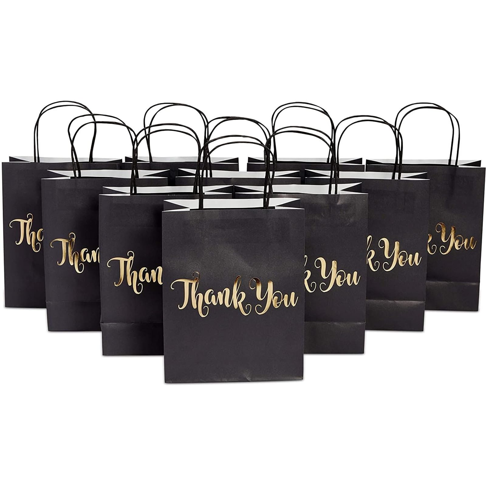 Sparkle and Bash Black Thank You Gift Bags with Handles, Gold Foil (8 x 10 x 4 In, 24 Pack)