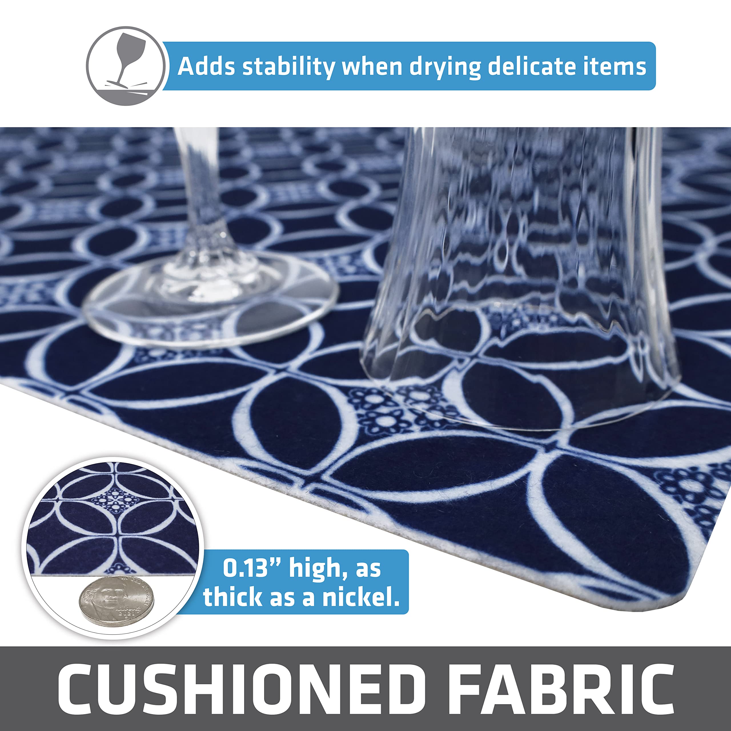 Drymate Premium Luxury Shelf & Drawer Liner, Thick Cushioned Fabric, Non-Adhesive, Absorbent, Waterproof, Slip-Resistant, Liners for Kitchen Cabinets, Cupboards (USA Made)(12”x59”)(2-Pack)(Indigo)