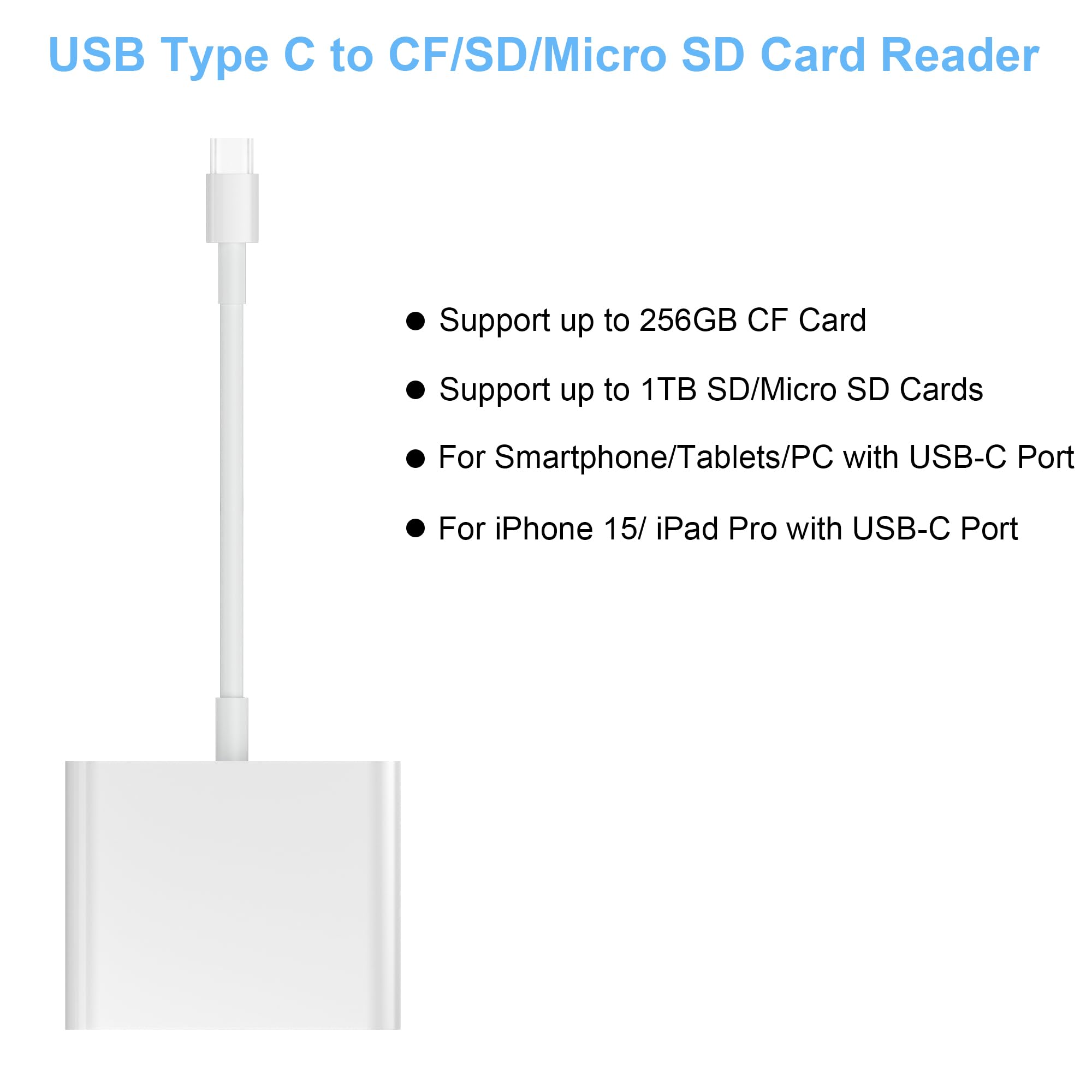 TIANSONG USB C SD Card Reader for iPhone 15/Mac/iPad, 3-Slot USB Type C to CF/SD/TF Card Adapter Supports Compact Flash/Micro SD Card Compatible with MacBook Pro/Air iMac M1 M2 Android Galaxy S22 S23