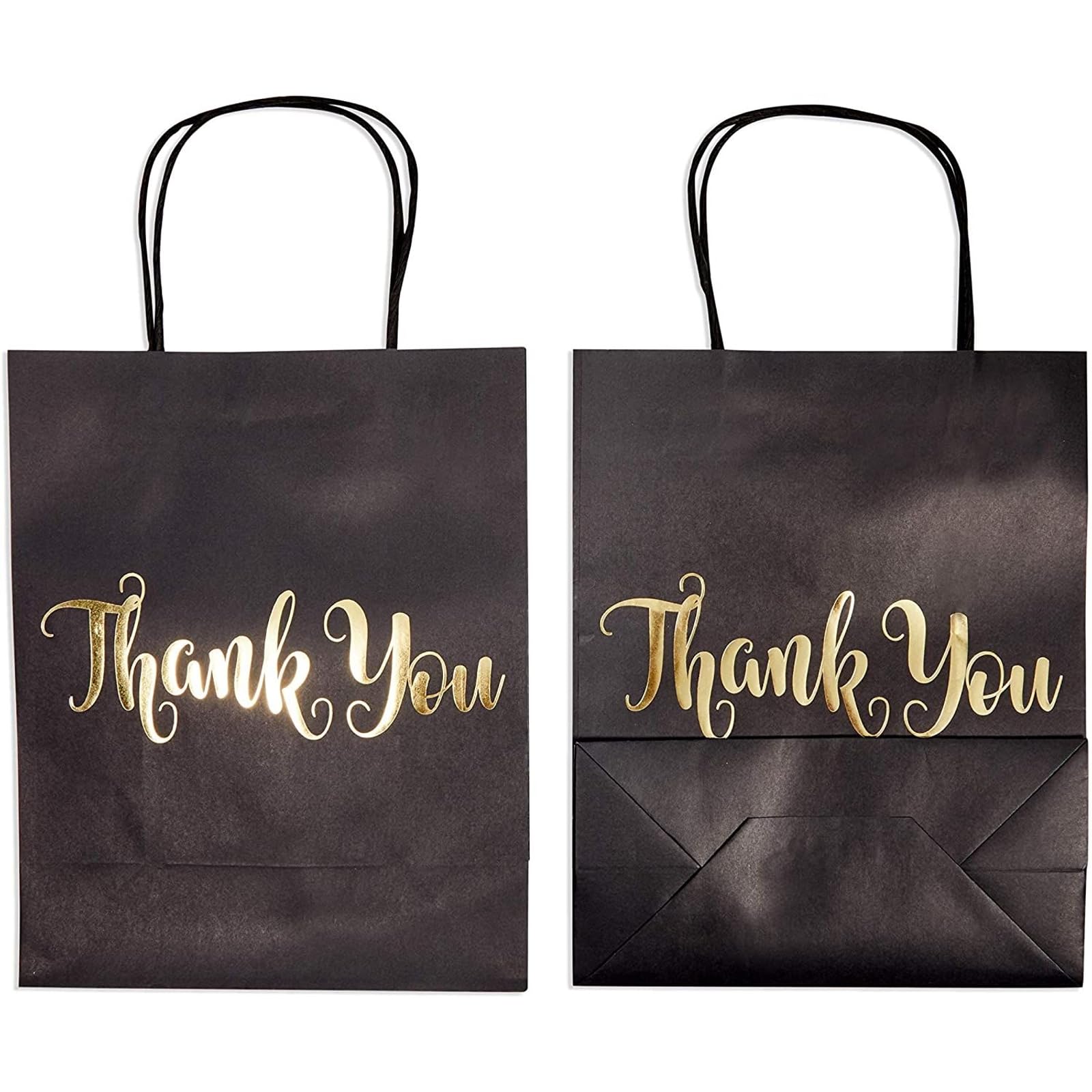 Sparkle and Bash Black Thank You Gift Bags with Handles, Gold Foil (8 x 10 x 4 In, 24 Pack)