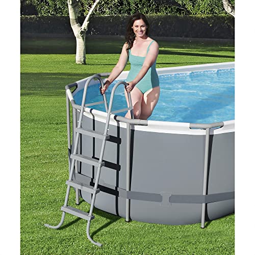 Bestway Power Steel 18' x 9' x 48" Oval Metal Frame Above Ground Outdoor Swimming Pool Set with 1500 GPH Filter Pump, Ladder, and Pool Cover