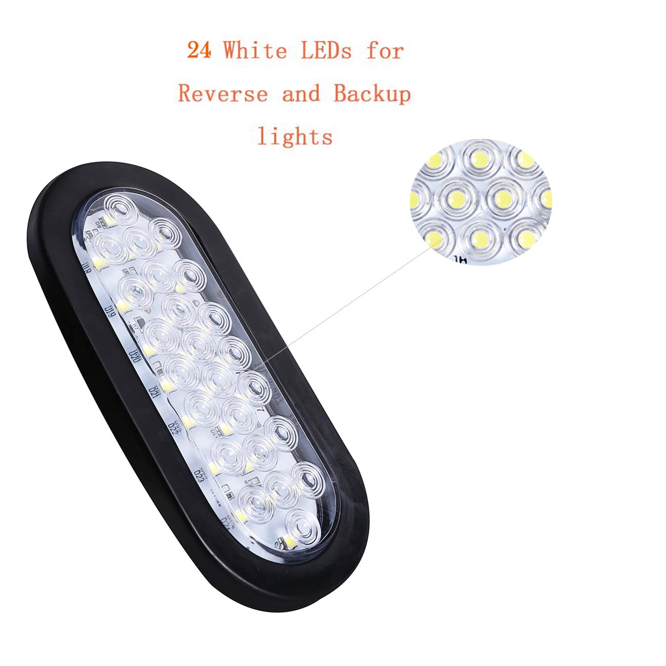 NPAUTO 6" Oval LED Trailer Lights 24 White LED Reverse Backup Lights Waterproof Trailer Stop Turn Tail Light for RV Trucks (4)