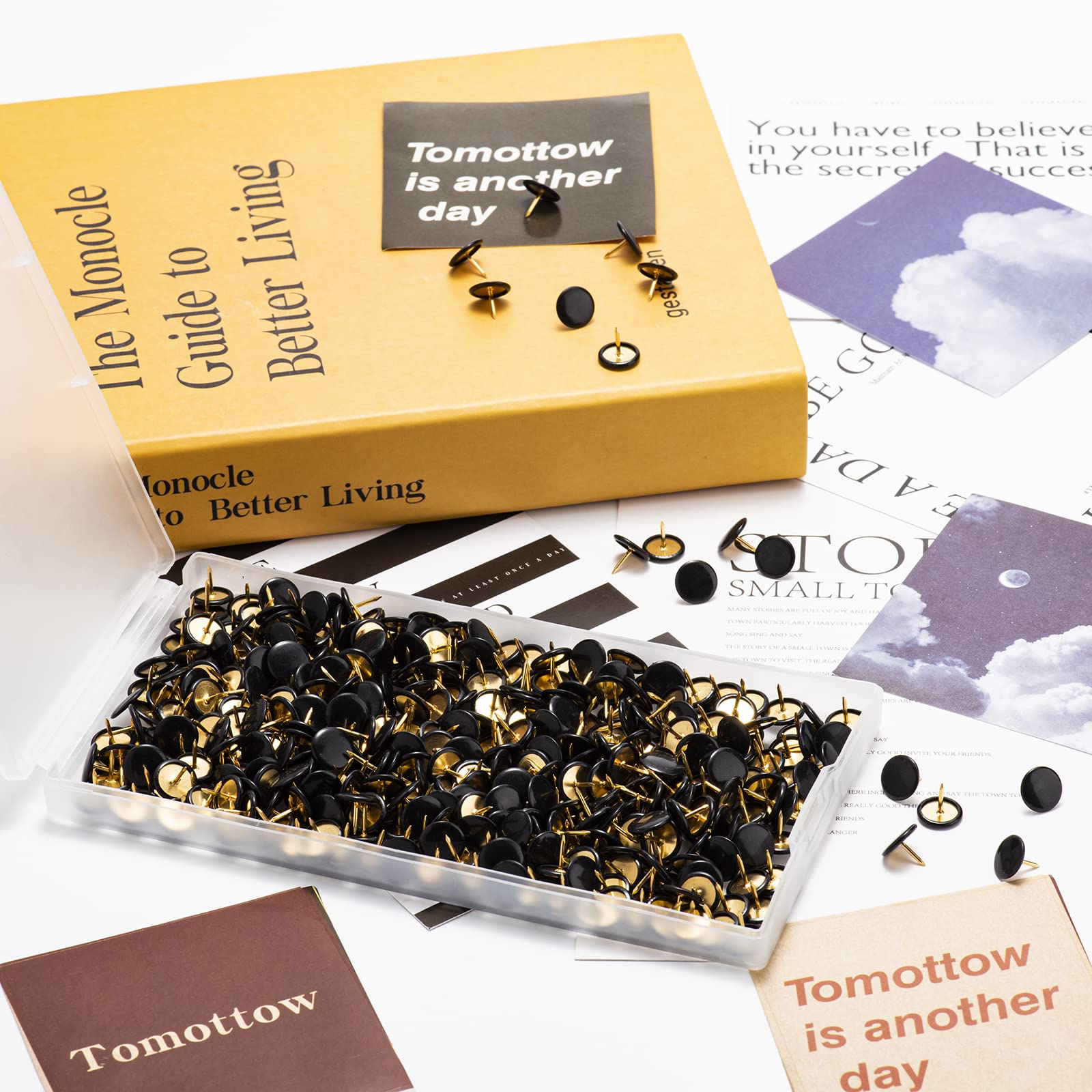 HongyiTime 400 PCS Push Pins,Thumb Tacks, Wall Tacks, Tacks, Push Pin,Thumbtack, Flat Push Pins, Thumbtacks Flat, Push Pins for Cork Board, Push Pins for Wall, Board Pins,Tacks and Push Pins (Black)