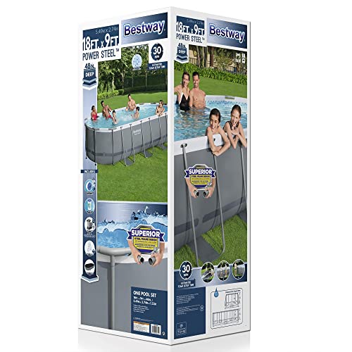 Bestway Power Steel 18' x 9' x 48" Oval Metal Frame Above Ground Outdoor Swimming Pool Set with 1500 GPH Filter Pump, Ladder, and Pool Cover