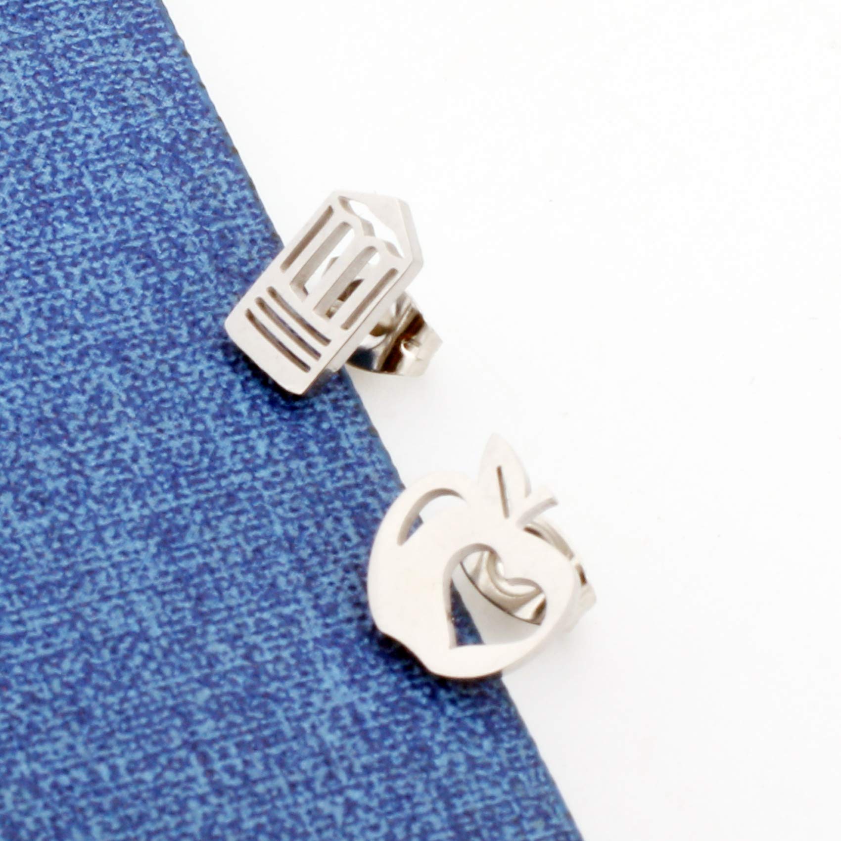 Teacher Stud Earrings 2 Pairs Apple Pencil Earrings Thank You Gifts for Teachers (Teacher Stud Earrings)