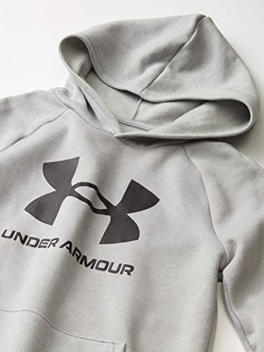 Under Armour Boys Rival Fleece Hoodie , Mod Gray Light Heather (011)/Onyx White , Youth Large