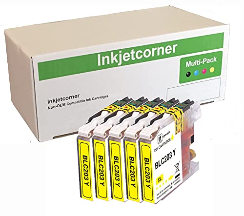 Inkjetcorner Compatible Ink Cartridges Replacement for LC203Y LC203XL for use with MFC-J460DW MFC-J480DW MFC-J485DW MFC-J680DW MFC-J880DW MFC-J885DW (Yellow, 5-Pack)