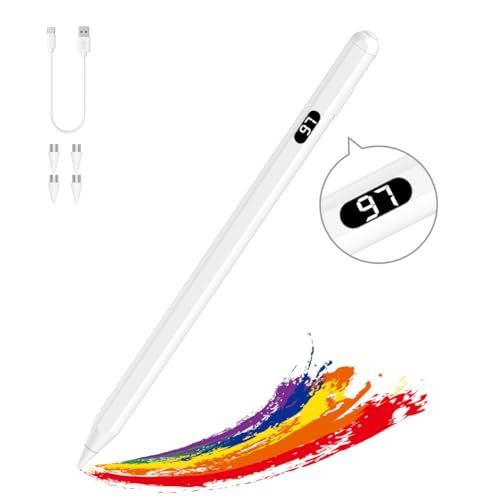 MoKo Stylus Pens for Touch Screens, Fast Charge Stylus Pen for Apple iPad/iPhone/Samsung/Lenovo/iOS/Android Tablets&Smart Phone Universal Stylus Capacitive Screen Pencil with Power Display, White