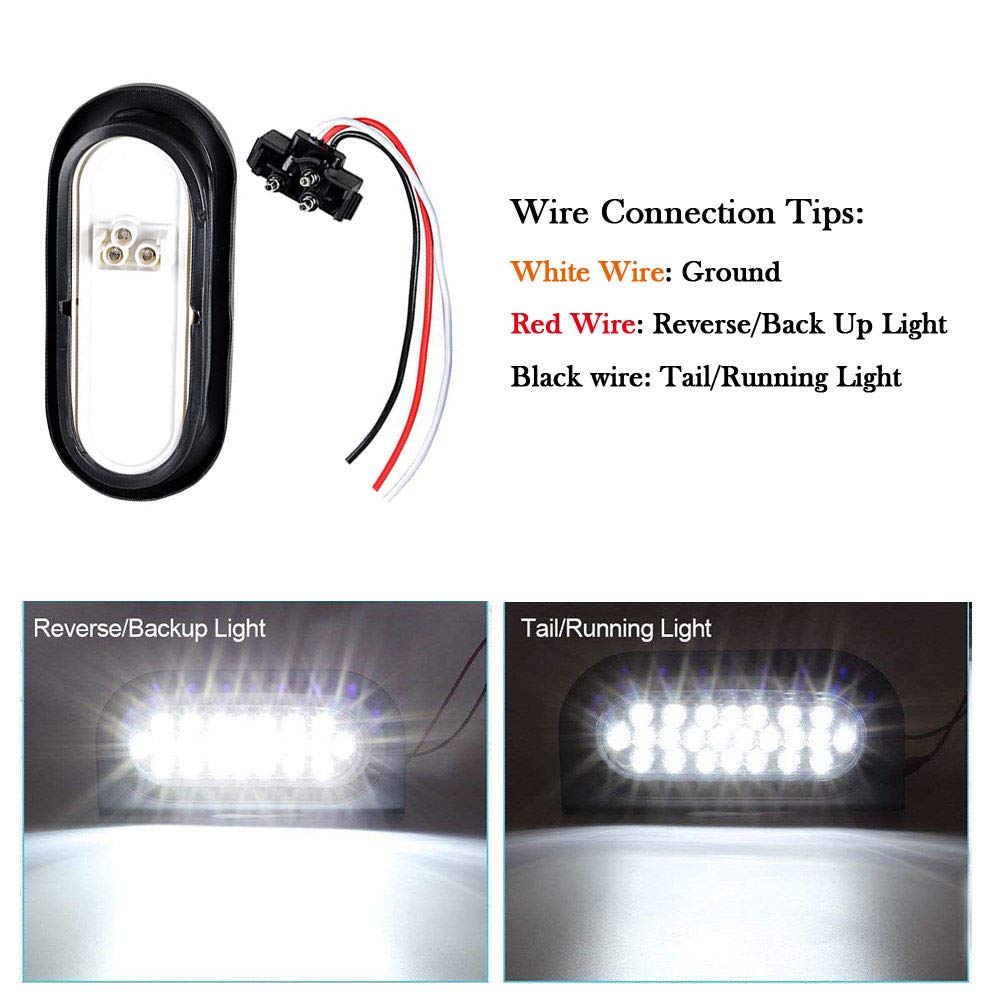 NPAUTO 6" Oval LED Trailer Lights 24 White LED Reverse Backup Lights Waterproof Trailer Stop Turn Tail Light for RV Trucks (4)