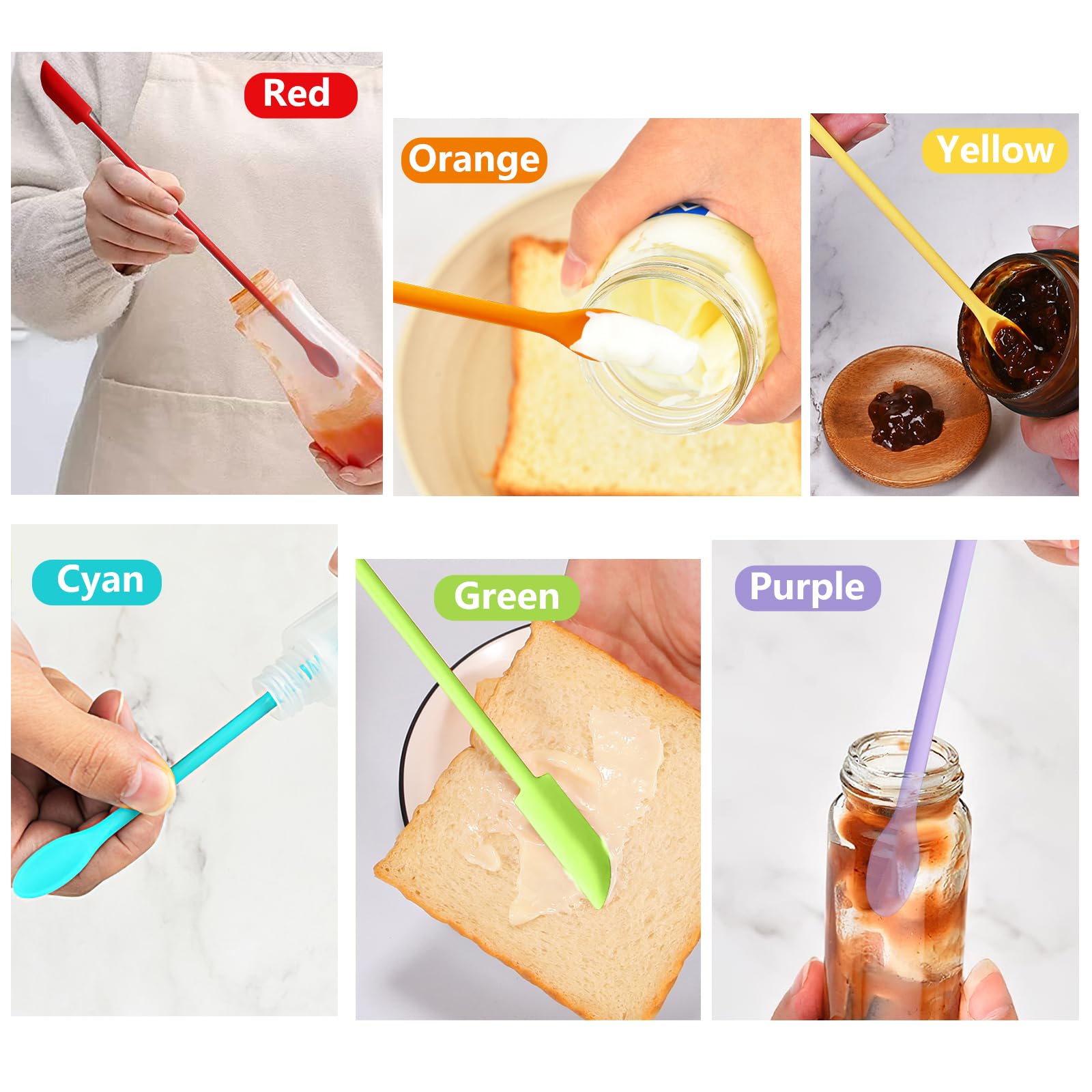 DUFEIMOY Colorful 6 Pcs Mini Spatula Silicone Spatula Set, Makeup Spatula Tiny Spatulas for Cosmetics, Small Spatula Beauty Spatula, Rubber Spatula Thin Jar Spatula Food Scraper for Kitchen Use