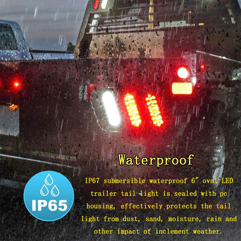 NPAUTO 6" Oval LED Trailer Lights 24 White LED Reverse Backup Lights Waterproof Trailer Stop Turn Tail Light for RV Trucks (4)
