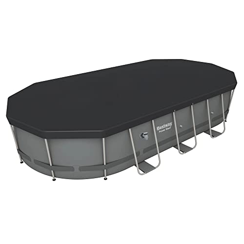 Bestway Power Steel 18' x 9' x 48" Oval Metal Frame Above Ground Outdoor Swimming Pool Set with 1500 GPH Filter Pump, Ladder, and Pool Cover