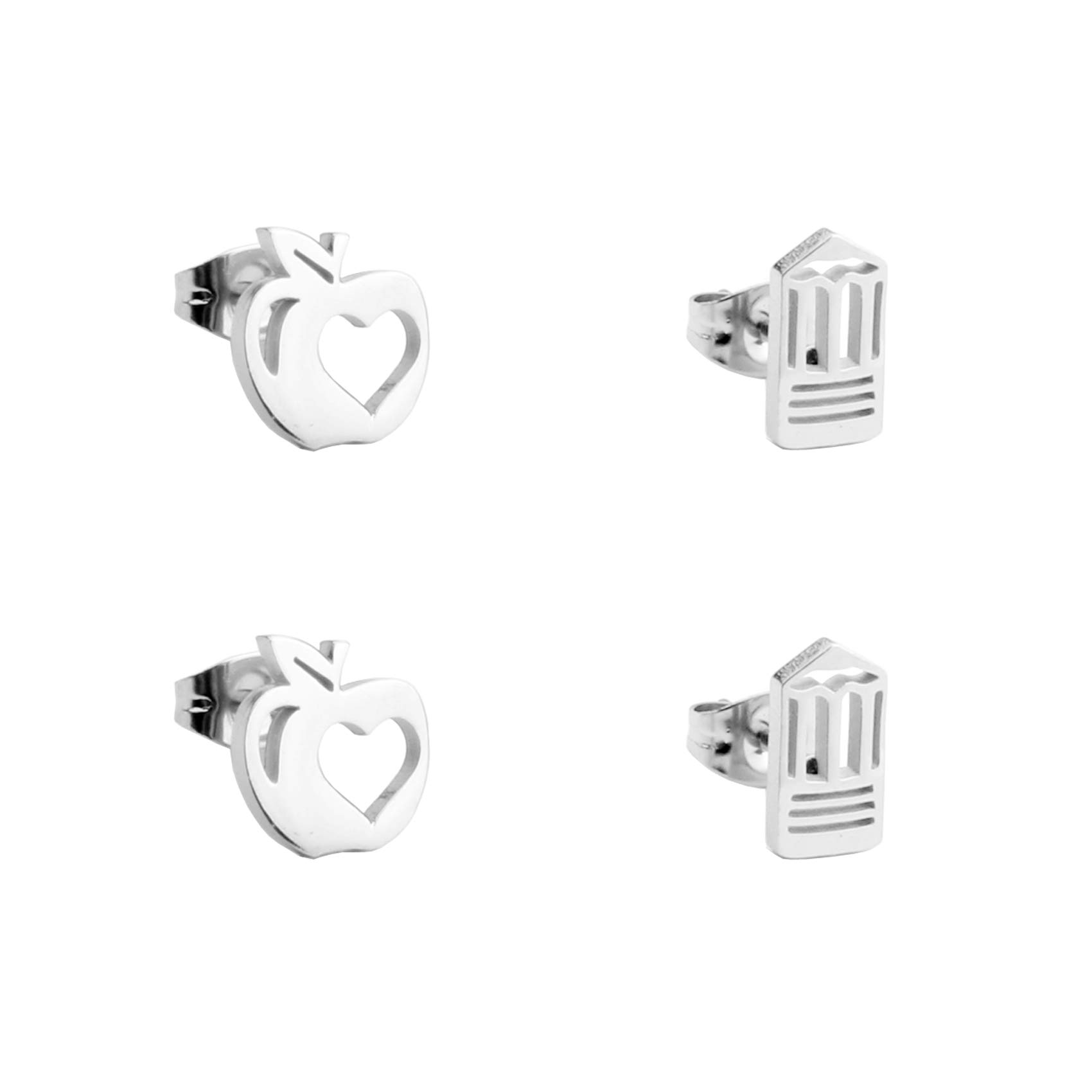 Teacher Stud Earrings 2 Pairs Apple Pencil Earrings Thank You Gifts for Teachers (Teacher Stud Earrings)