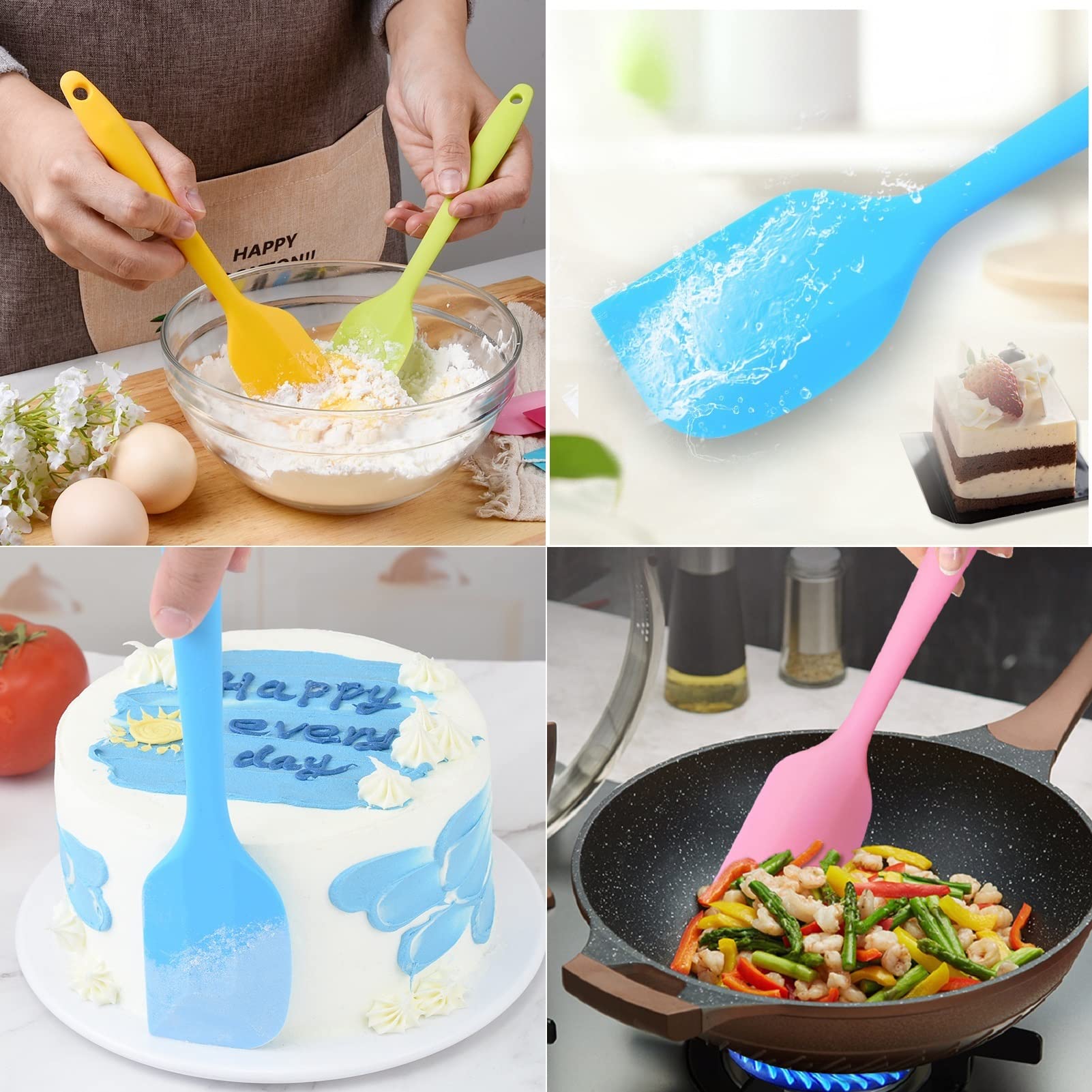 Silicone Spatula,11 inch Non-stick Spatulas with Stainless Steel Core,Heat Resistant, Food Grade Silicone, One Piece Design,Dishwasher Safe, for Mixing,Cooking,Baking (7pcs)