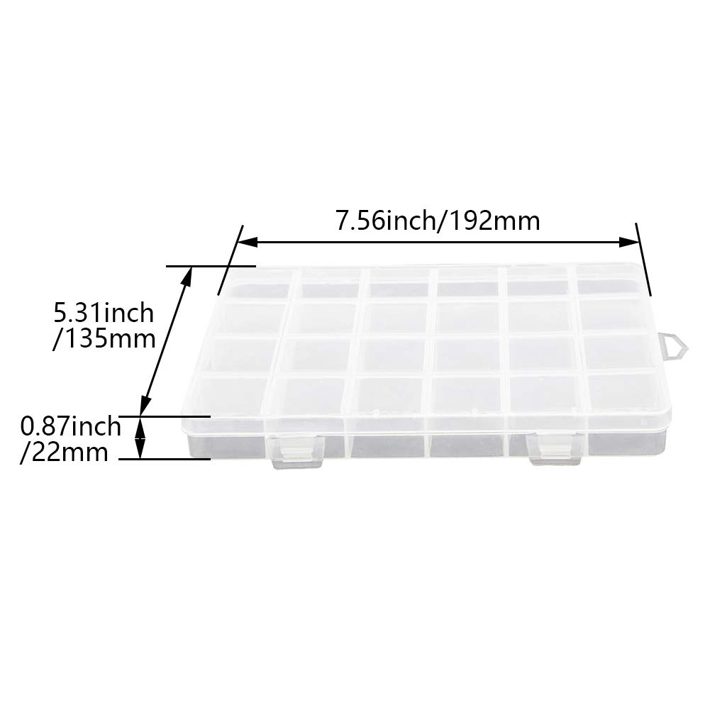 Juvielich 2PCS Clear Plastic Organizer Box, 24 Fixed Grids Storage Container Jewelry Box for Beads Art DIY Crafts Jewelry Fishing Tackles 7.56"x5.31"x0.87"(LxWxH)