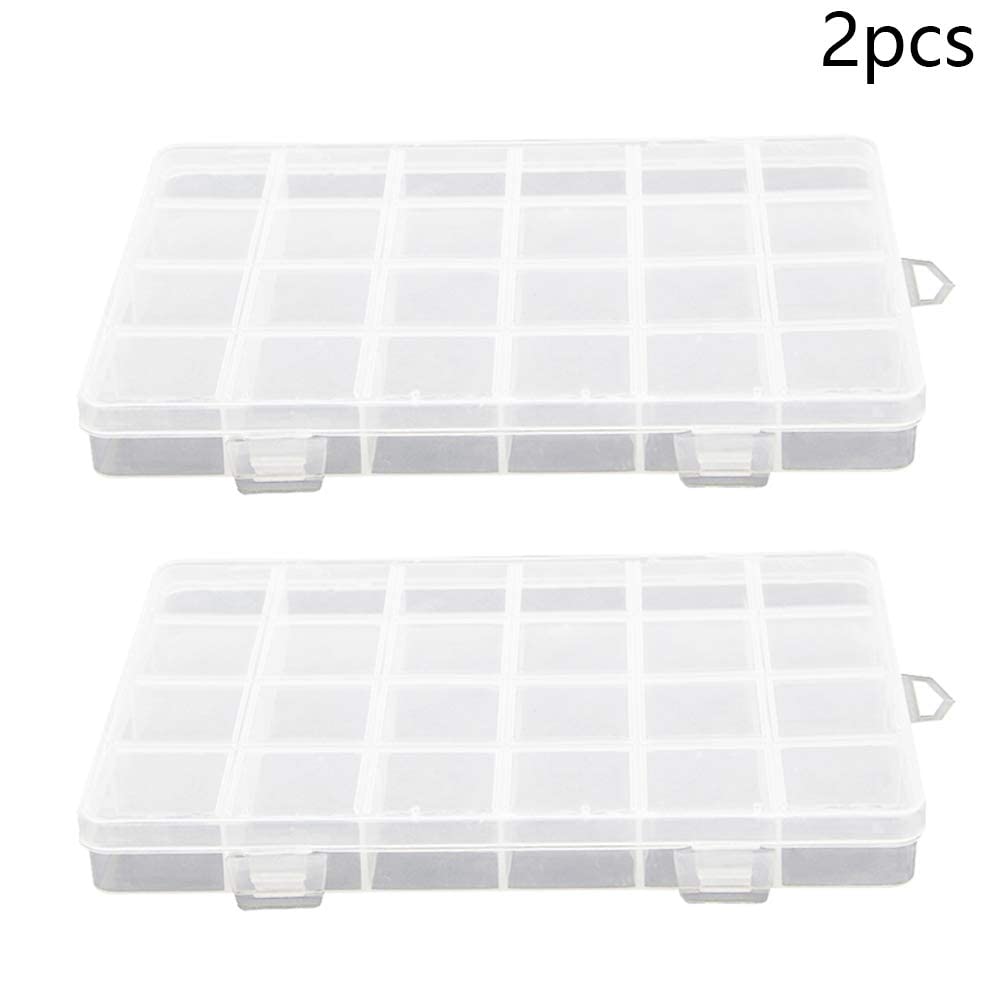 Juvielich 2PCS Clear Plastic Organizer Box, 24 Fixed Grids Storage Container Jewelry Box for Beads Art DIY Crafts Jewelry Fishing Tackles 7.56"x5.31"x0.87"(LxWxH)