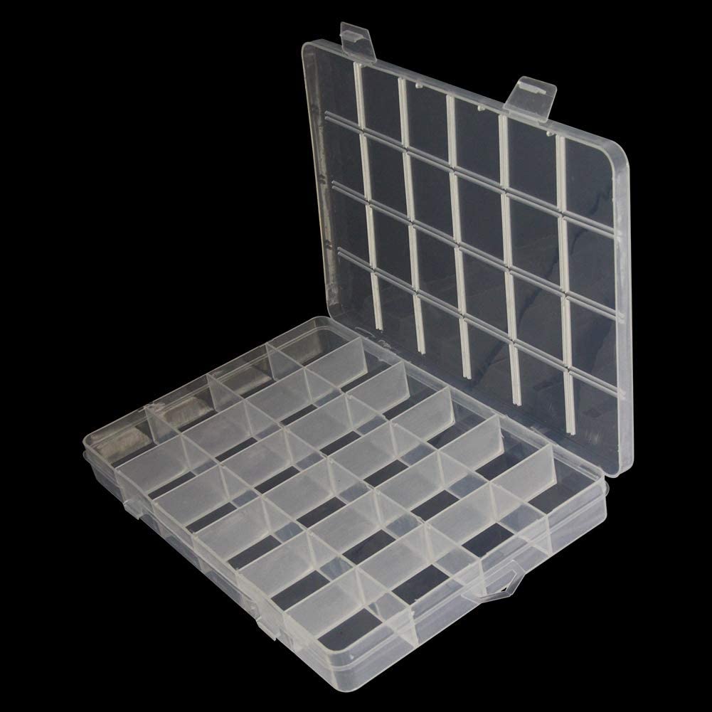 Juvielich 2PCS Clear Plastic Organizer Box, 24 Fixed Grids Storage Container Jewelry Box for Beads Art DIY Crafts Jewelry Fishing Tackles 7.56"x5.31"x0.87"(LxWxH)