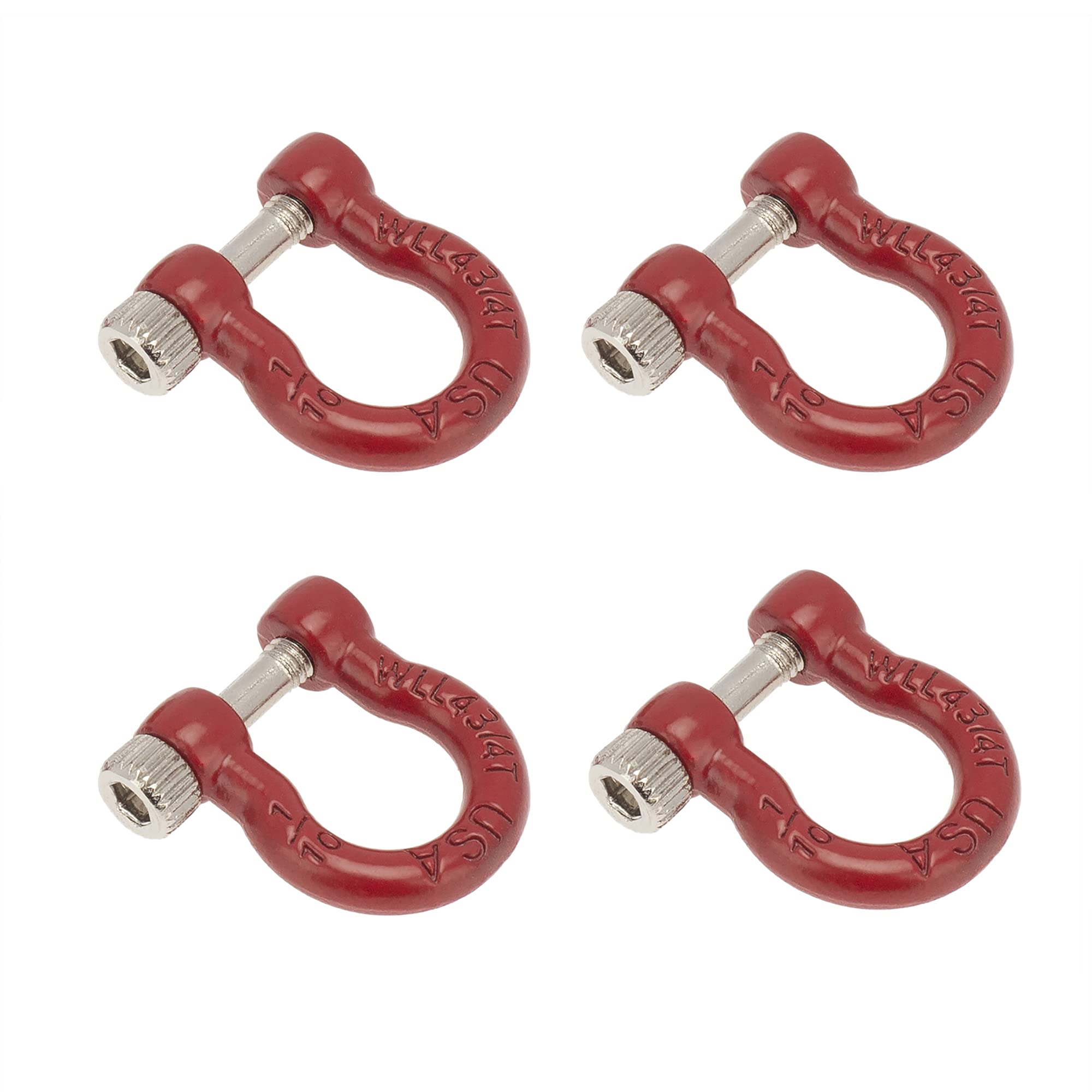 BOLIDORC 1:10 RC Tow Shackles D-Ring Trailer Buckles for 1/10 Scale RC Rock Crawler SCX10 Tamiya CC01 TRX4 D90 D110 RC Car Truck Accessories (4 PCS Red)
