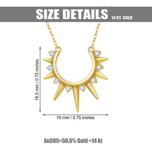 WSX 14K Solid Gold Sun Necklace for Women Sunshine Pendant Dainty Sunray Sunburst Charm Celestial Jewelry Gifts for Her