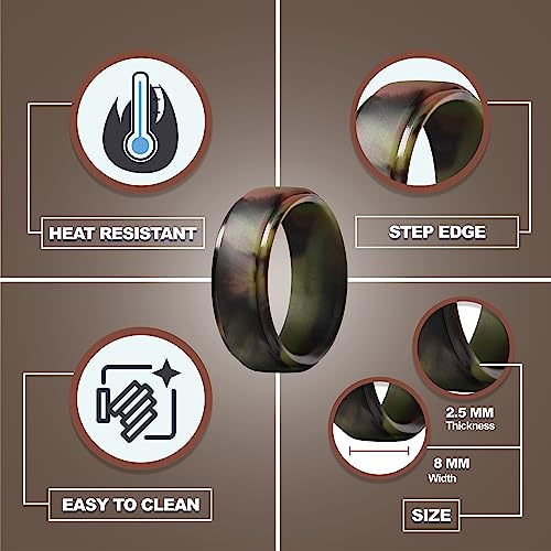 Truly Alpha Camo Mens Silicone Wedding Band - Pack of 2 | Green Camo Silicone Rings for Men | 6mm Silicone Ring Men | Flexible Silicone Wedding Band Men | Rubber Rings Men Size 13
