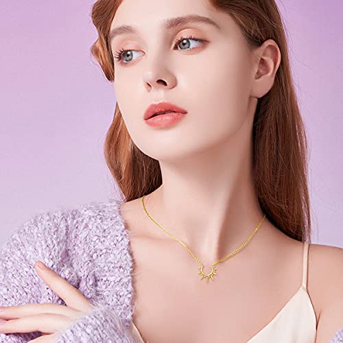 WSX 14K Solid Gold Sun Necklace for Women Sunshine Pendant Dainty Sunray Sunburst Charm Celestial Jewelry Gifts for Her
