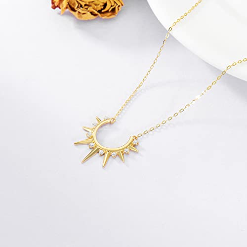 WSX 14K Solid Gold Sun Necklace for Women Sunshine Pendant Dainty Sunray Sunburst Charm Celestial Jewelry Gifts for Her