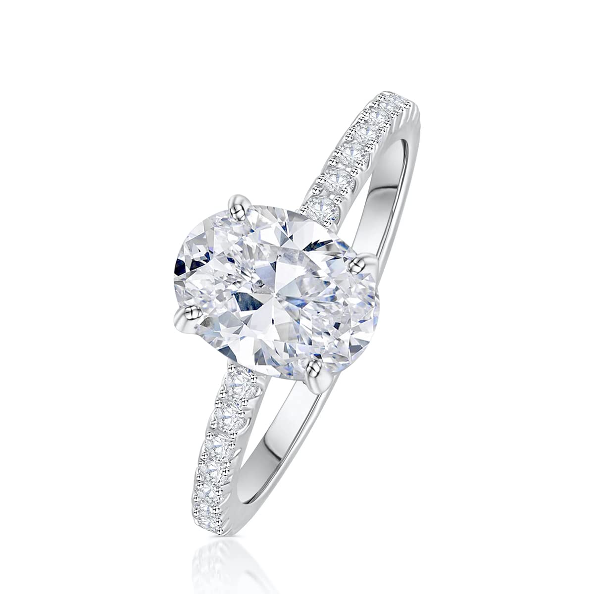 Aojun 14K Gold Vermeil S925 Sterling Silver 1.5CT Pear Shaped Cubic Zirconia Promise Halo Engagement Promise Eternity Ring for Women (Oval-Silver, 8)