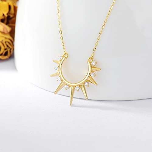 WSX 14K Solid Gold Sun Necklace for Women Sunshine Pendant Dainty Sunray Sunburst Charm Celestial Jewelry Gifts for Her