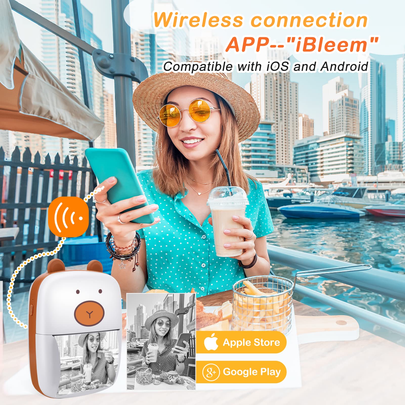 Vickes Mini Printer for iPhone and Android, Wireless Mini Photo Printer Label Printer, Portable Bluetooth Mini Thermal Printer for Printing Label, Journal, Study Note, Compatible with iOS & Android