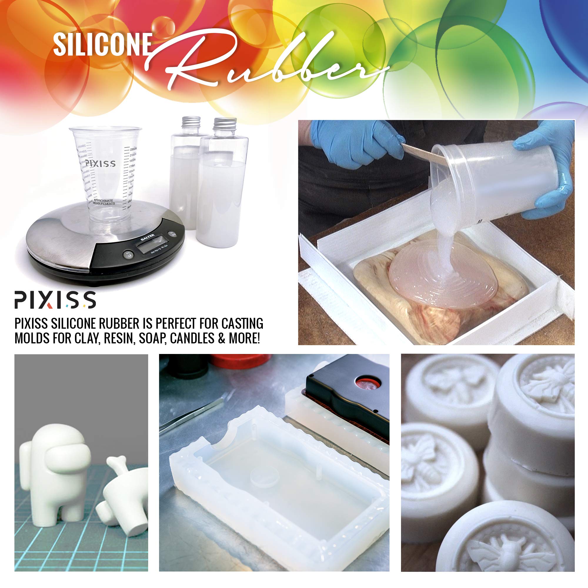 Pixiss Silicone Mold Making Kit Liquid Silicone Rubber Bubble Free Translucent Clear Mold Making Silicone-Mixing Ratio 1:1-Molding Silicone for Resin Molds,Silicone Molds DIY(21.16oz)