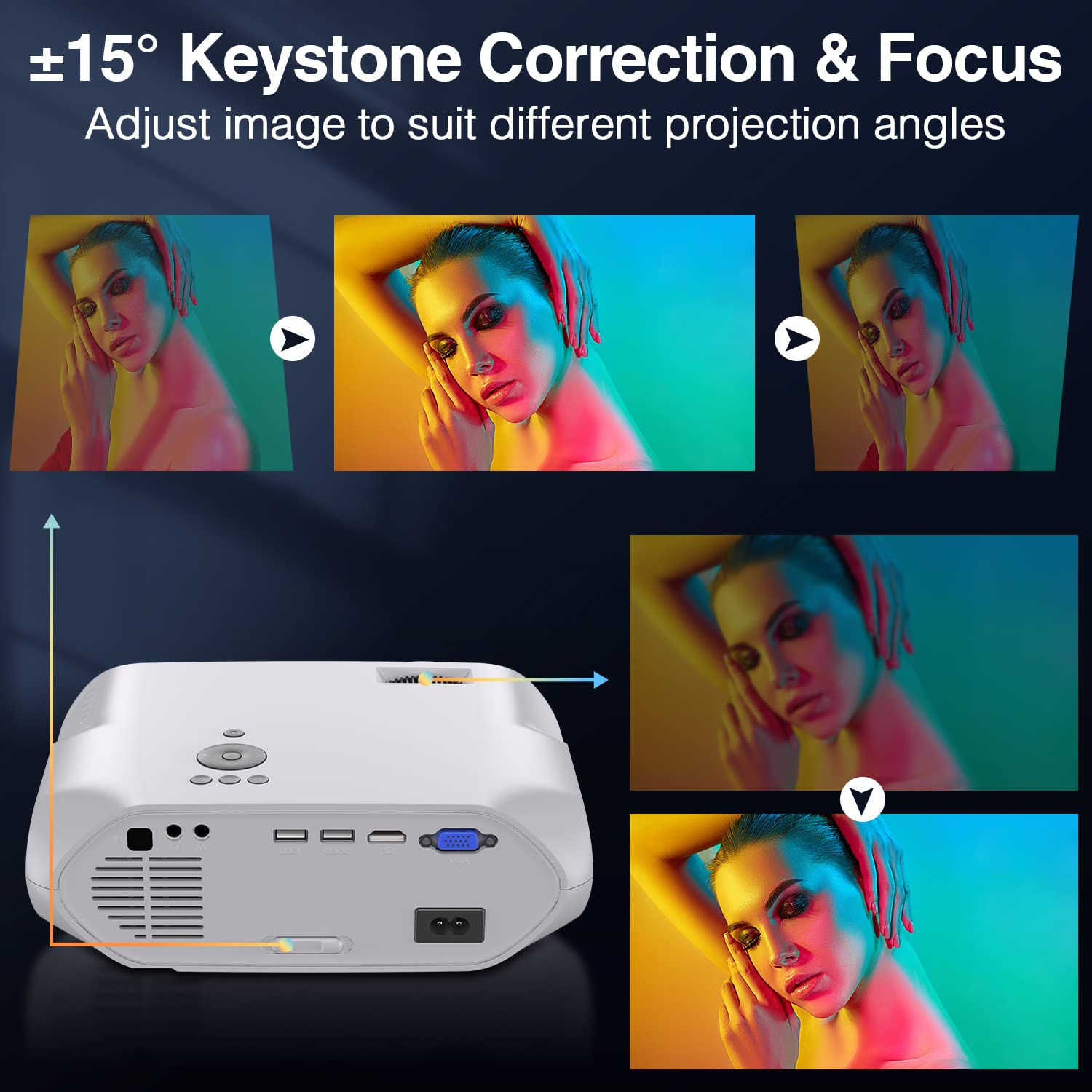 Native 1080P WiFi Bluetooth Projector with 200'' Display, 8000Lux Full HD 4K Support Movie Video Projector Compatible w/ iOS Android Smartphone Tablet, HDMI/VGA/USB/TV Stick, Auto Sleep Timer