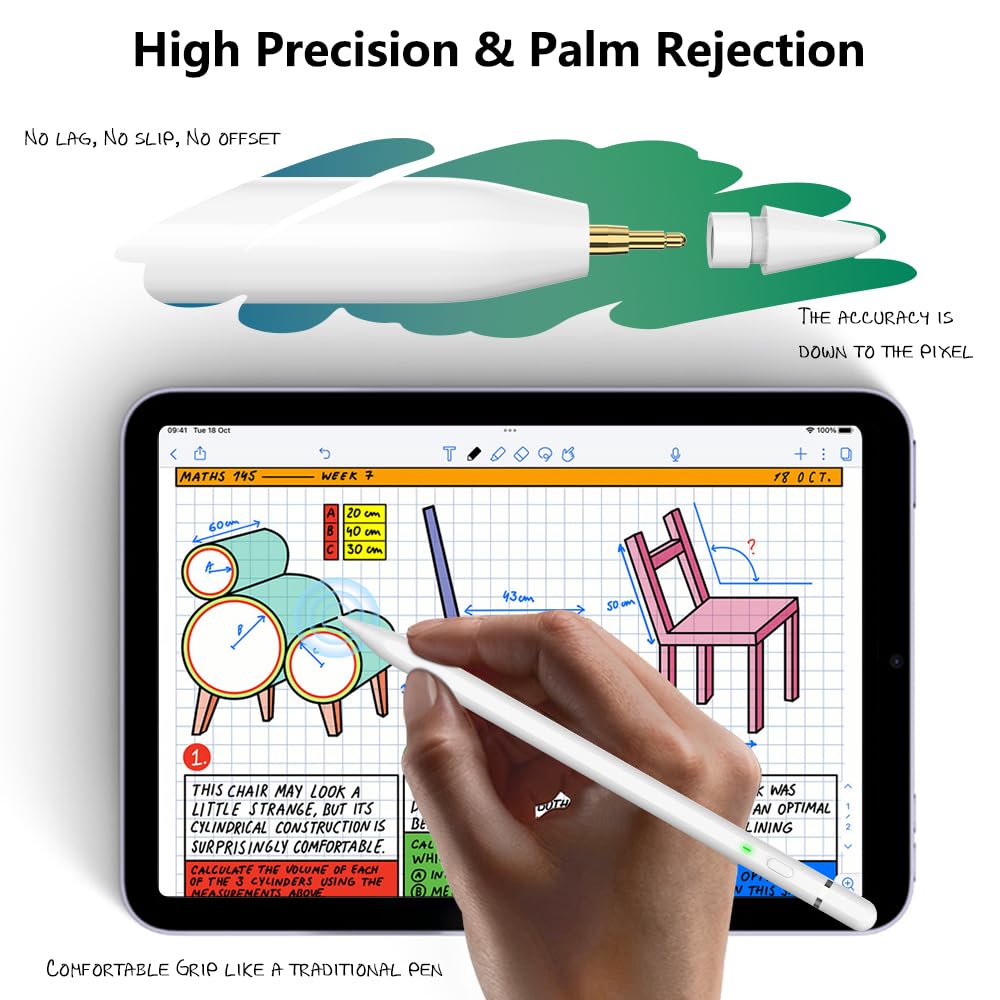 Pencil (1st Generation) for iPad 2018-2024, Pencil for iPad with 10X Fast Charge, Tilt Sensitivity, Palm Rejection, Stylus Pen for iPad 6~10th, iPad Mini 5/6, iPad Air 3~5/M2, iPad Pro 11"/12.9"/M4