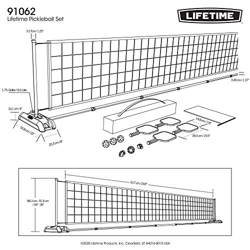Lifetime Pro Pickleball Set – Includes Pickleball Net, 4 Paddles, 3 Outdoor Pickleballs, 1 Indoor Pickleball, 2 Portable Bases, Steel Poles, Paddle Bag, and Bag for Complete Set