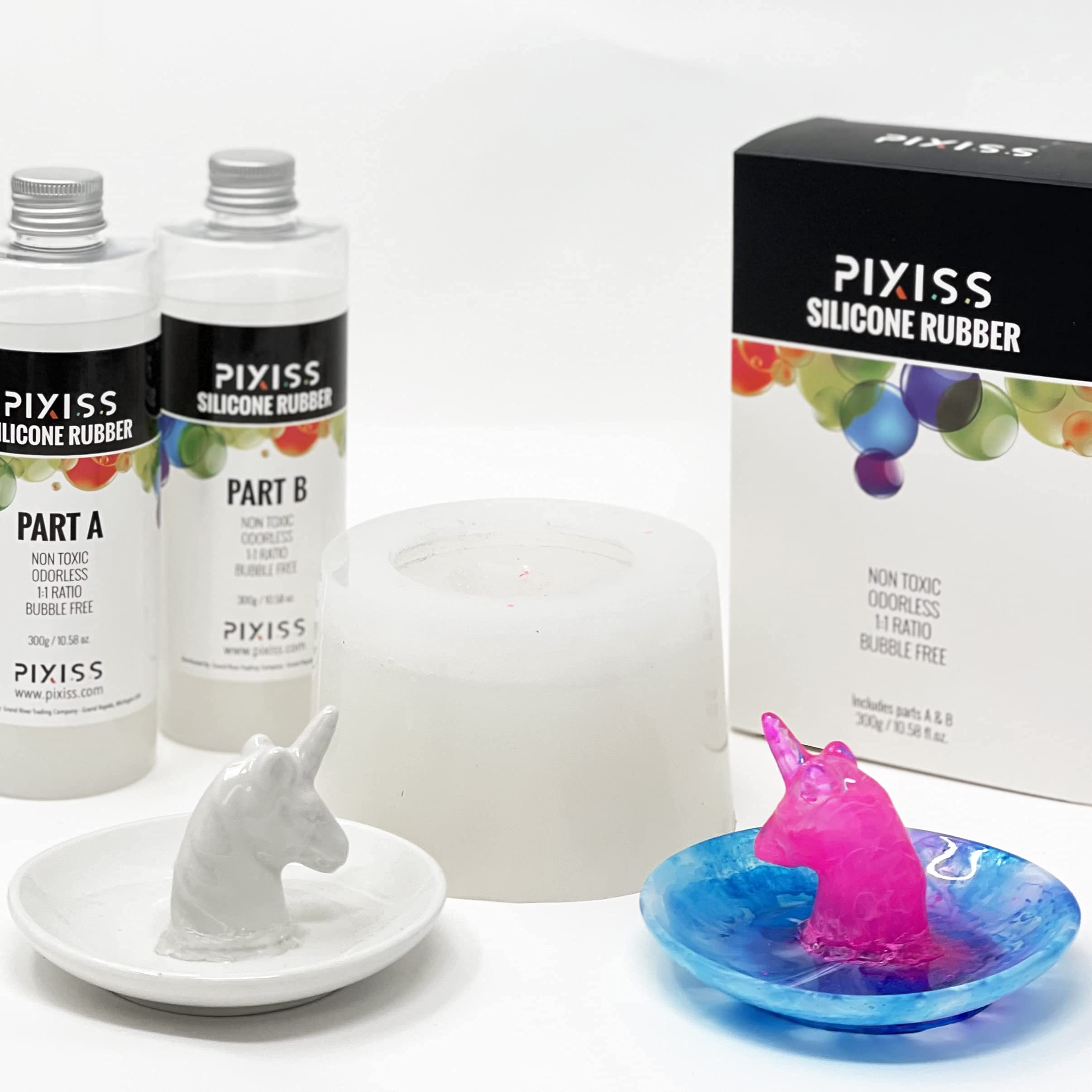 Pixiss Silicone Mold Making Kit Liquid Silicone Rubber Bubble Free Translucent Clear Mold Making Silicone-Mixing Ratio 1:1-Molding Silicone for Resin Molds,Silicone Molds DIY(21.16oz)