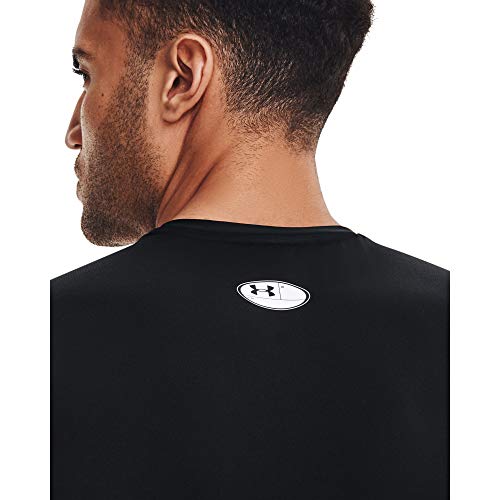 Under Armour mens Armour Heatgear Compression Sleeveless T-shirt , Black (001)/White , Large
